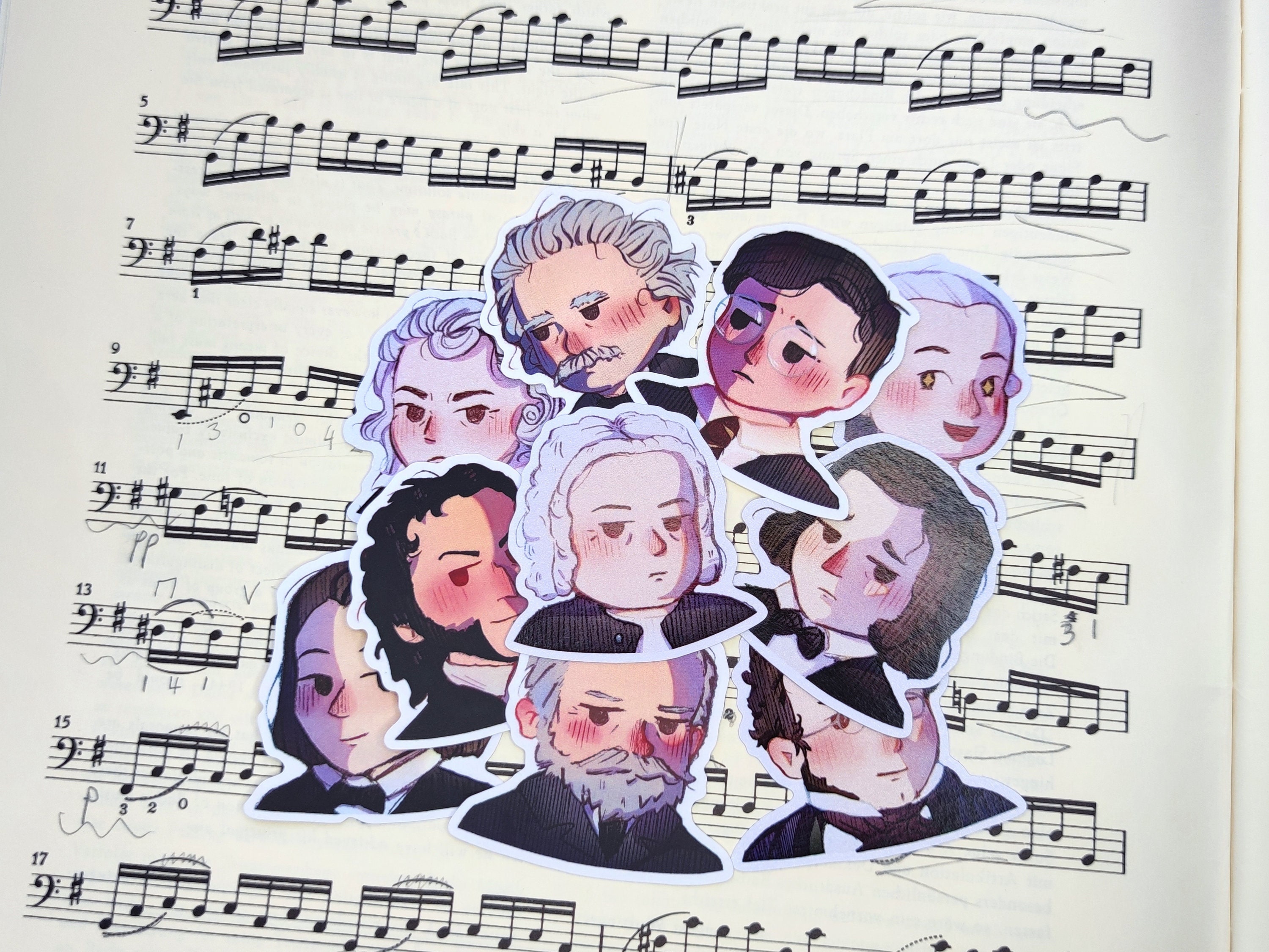 Matte Classical Music Composer Stickers of Bach, Beethoven, Liszt and ...