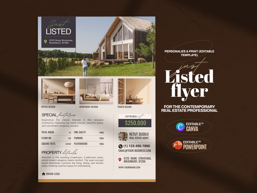 Editable Just Listed Flyer Template for Real Estate Marketing | New ...
