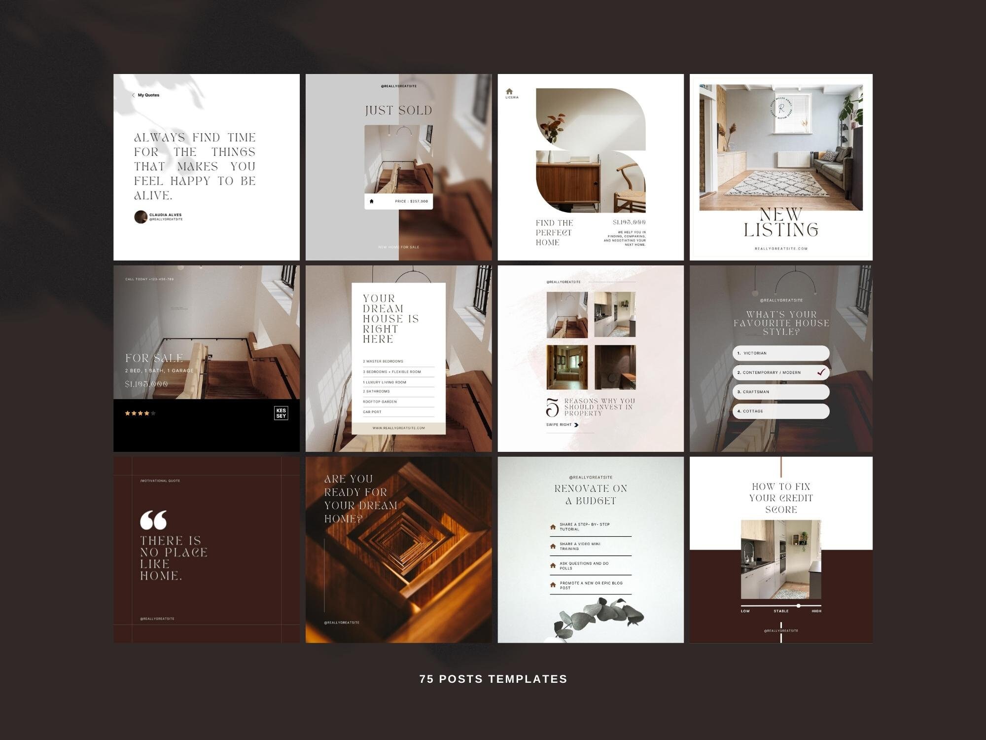 75 Luxury Real Estate Instagram Post Templates for Canva | Editable ...