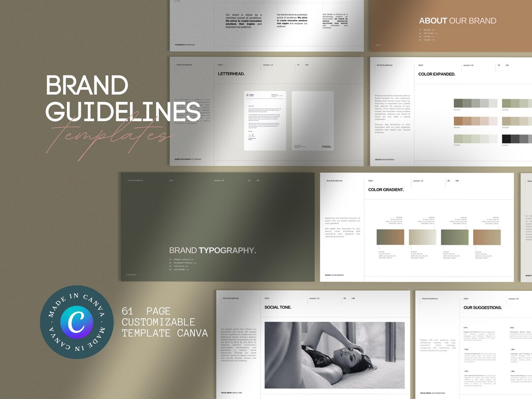 Brand Guidelines Template: 61 Page Branding Kit (canva) - Etsy