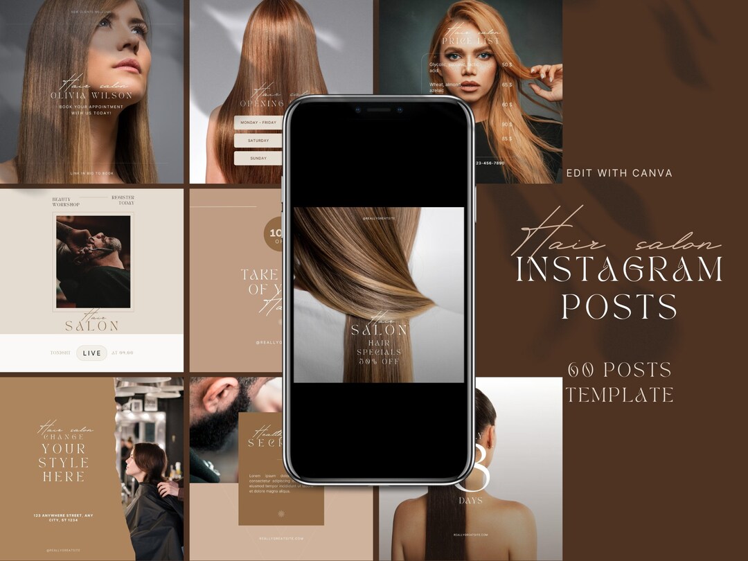 Hair Salon Instagram Post Templates: Editable Canva Designs (60 Posts ...