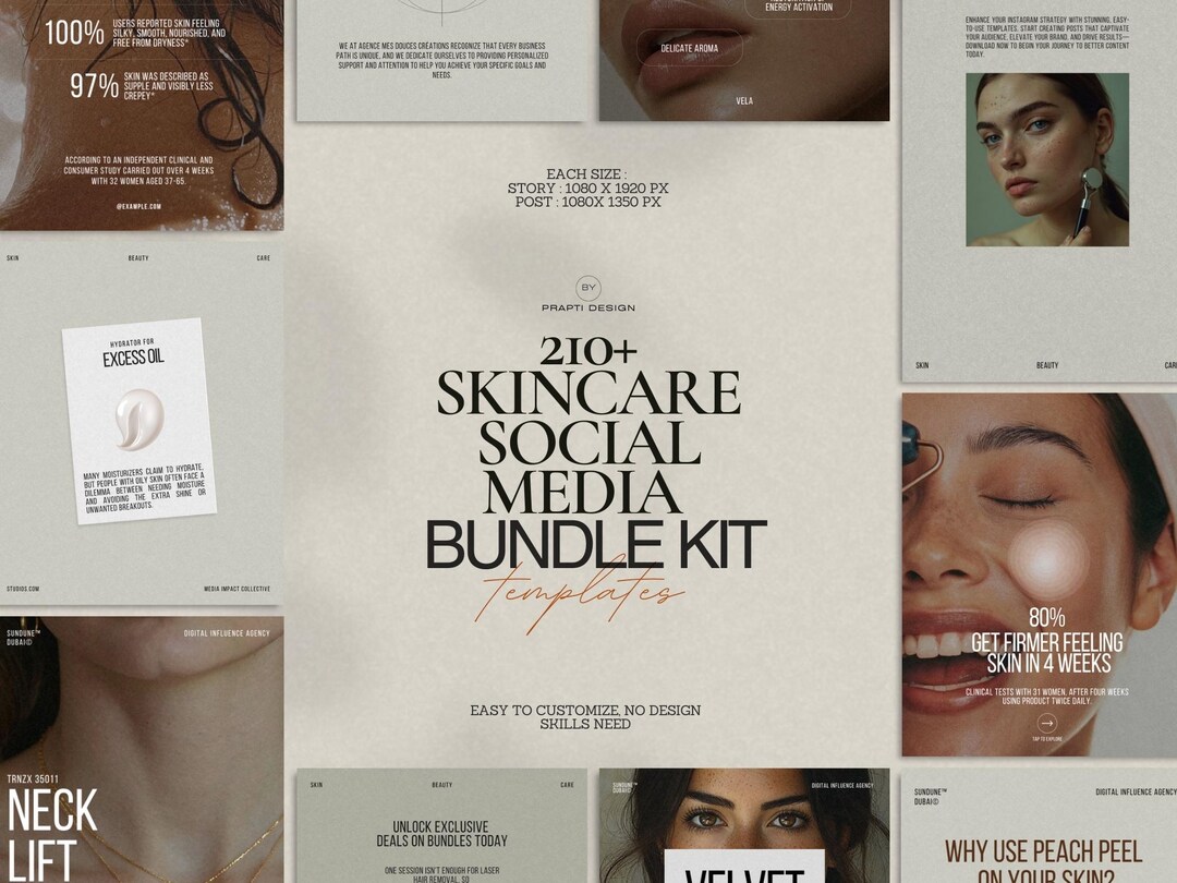 210 Skincare Instagram Stories and Post Templates Bundle | Editable ...