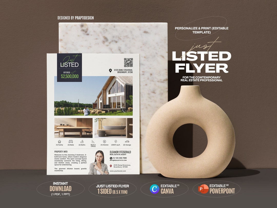 Just Listed Flyer Template for Real Estate Agent | Editable New Listing ...