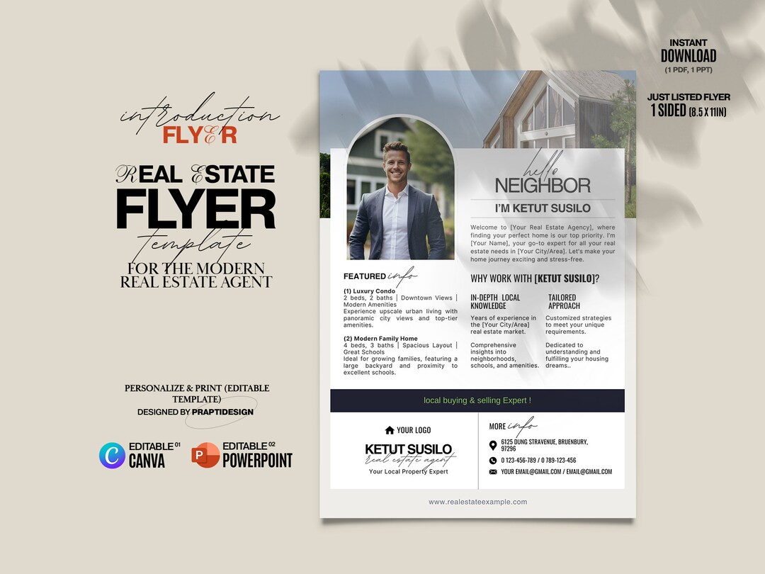 Real Estate Agent Introduction Flyer: Canva Template (8.5x11in ...
