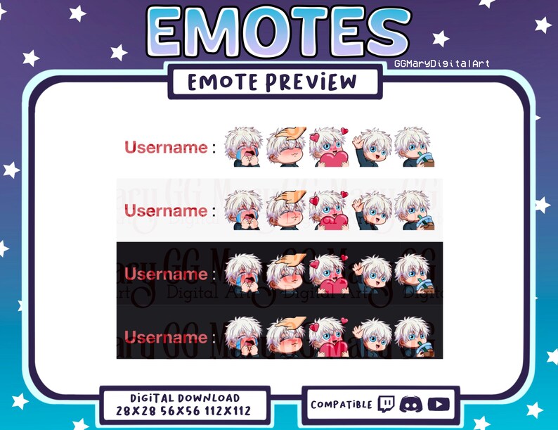 Anime Curse Sorcerer Chibi Emote Bundle #1 - Set of 12 Twitch/discord ...