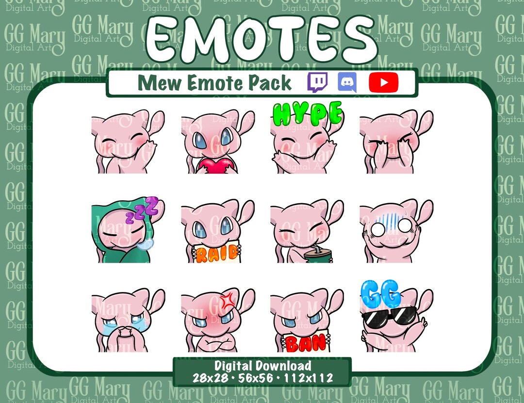 Mew Emote Bundle Set of 12 Twitch/discord/youtube - Etsy