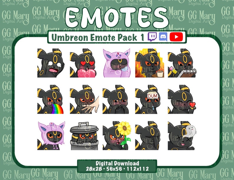 Umbreon Emote Bundle #1 - Set of 15 Twitch/discord/youtube - Etsy