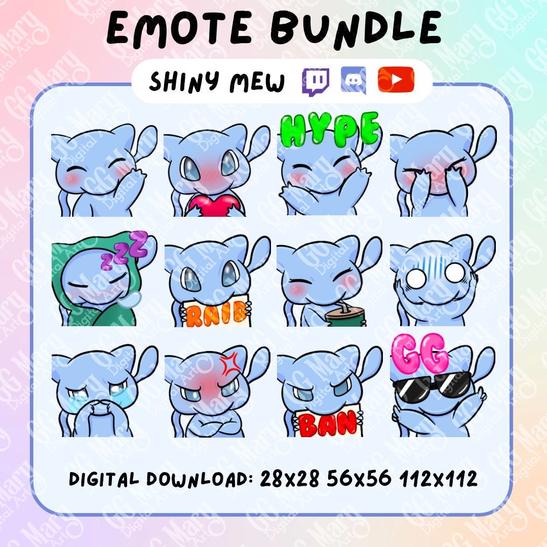 Shiny Mew Emote Bundle Set of 12 Twitch/discord/youtube - Etsy