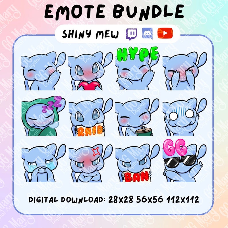 Shiny Mew Emote Bundle Set of 12 Twitch/discord/youtube - Etsy