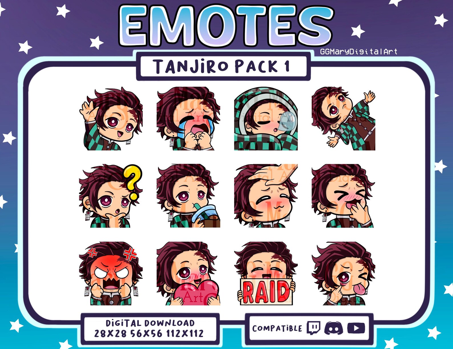 Demon Anime Swordsman Chibi Emote Bundle #1 - Set of 12 Twitch/discord ...