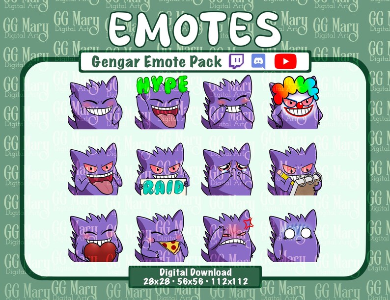 Gengar Emote Bundle Set of 12 Twitch/discord/youtube - Etsy