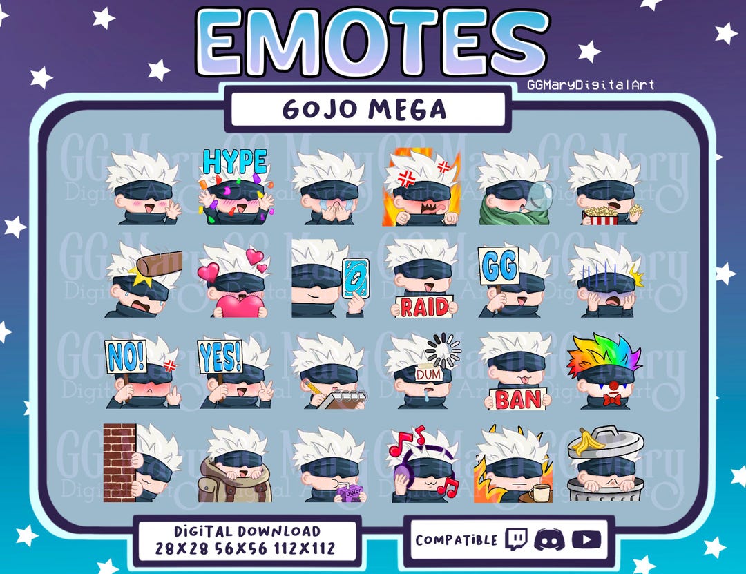 Anime Curse Sorcerer Blindfolded Chibi Emote Mega Bundle - Set of 24 ...