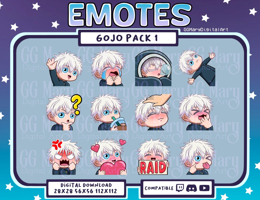 Anime Curse Sorcerer Chibi Emote Bundle #1 - Set of 12 Twitch/discord ...