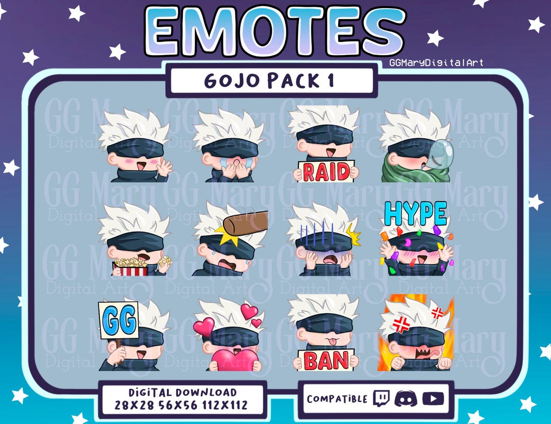 Anime Curse Sorcerer Blindfolded Chibi Emote Bundle #1 - Set of 12 ...