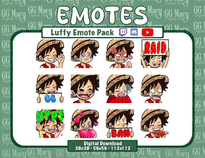 Straw Hat Pirate Emote Bundle Set of 12 Twitch/discord/youtube - Etsy