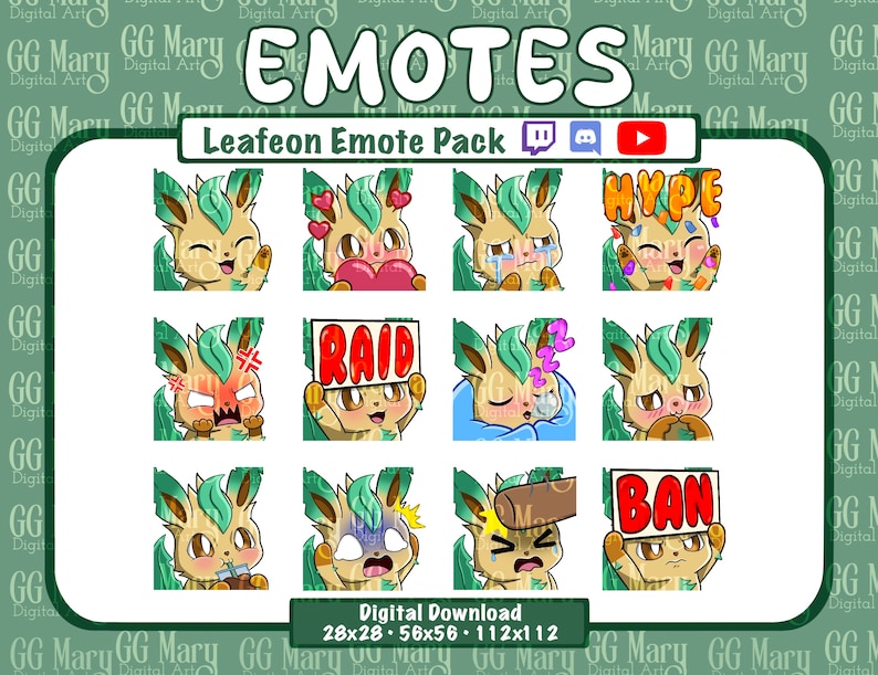 Leafeon Bundle - Set of 12 Twitch/discord/youtube - Etsy