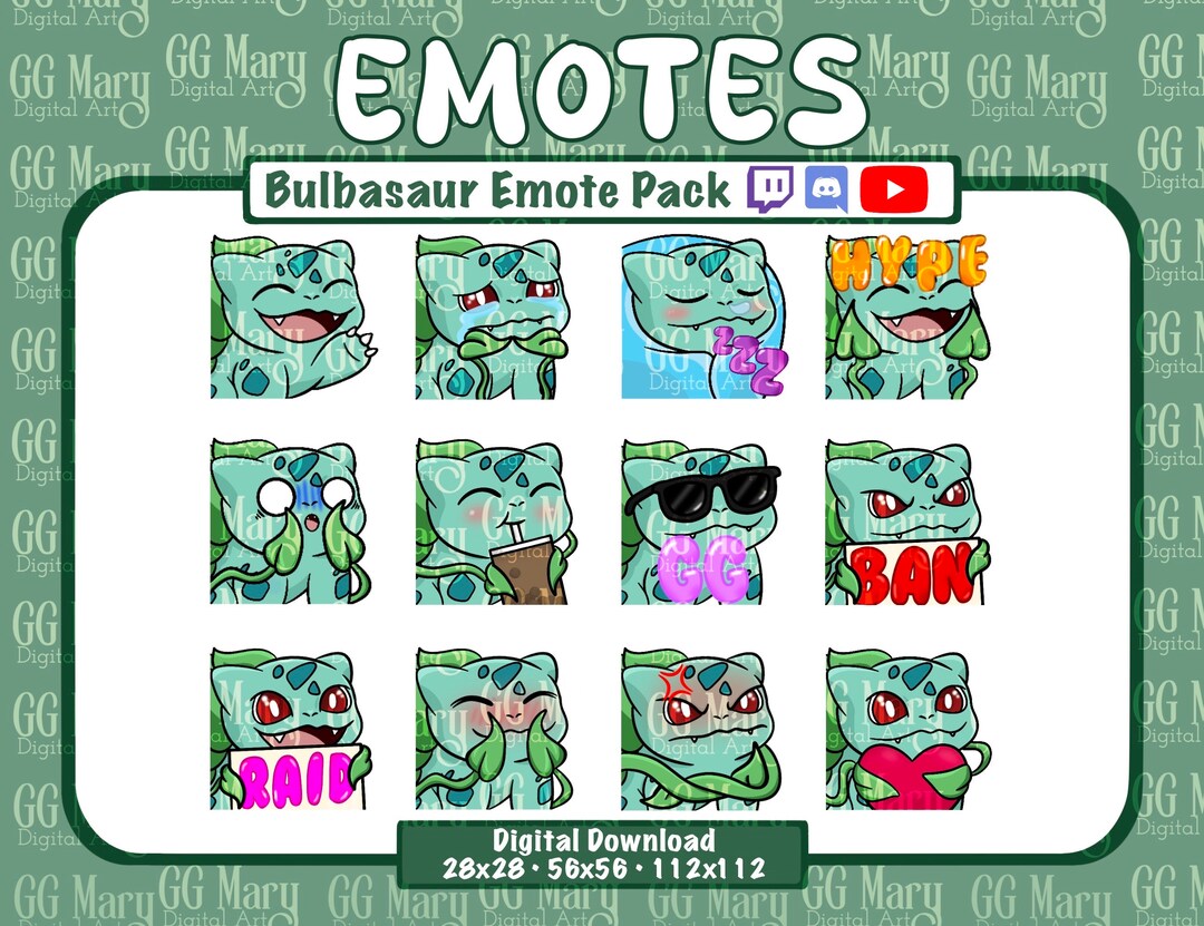 Bulbasaur Emote Bundle Set of 12 Twitch/discord/youtube - Etsy