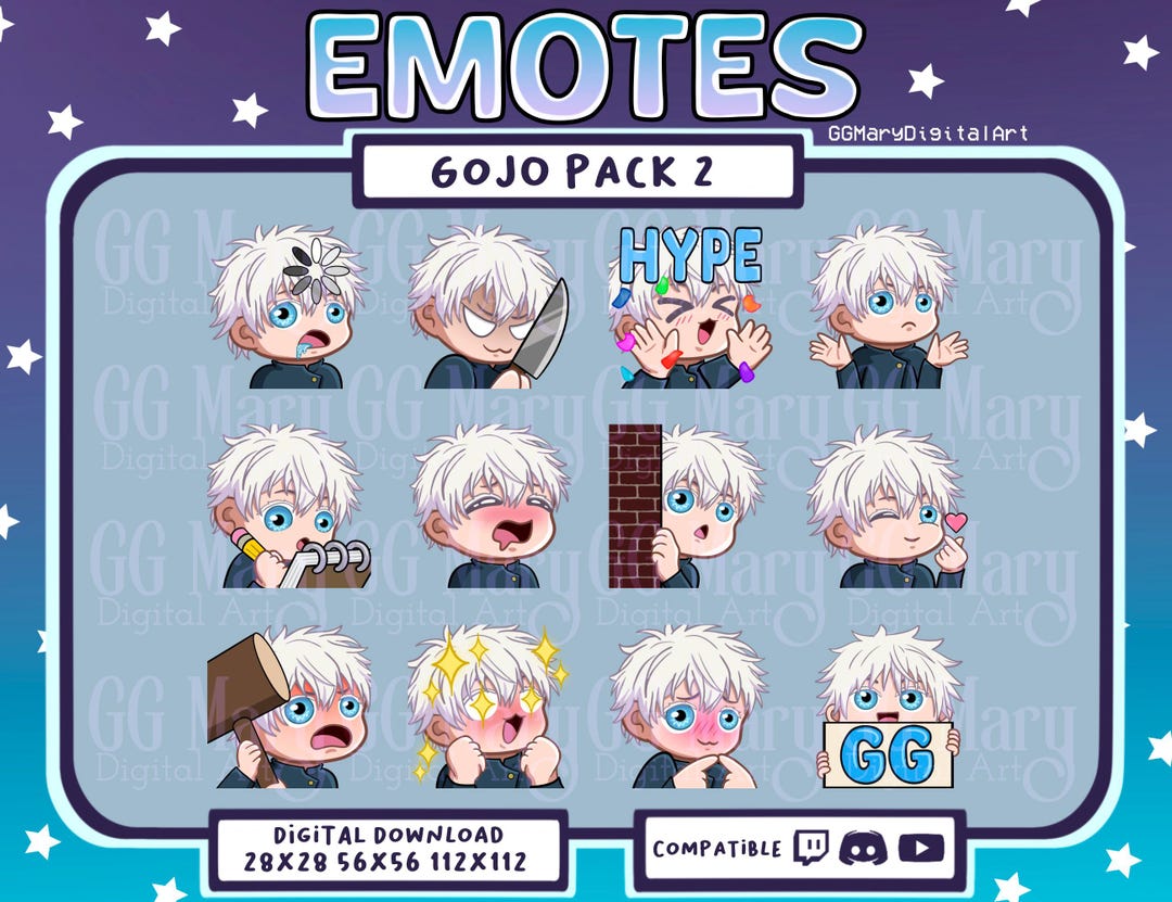 Anime Curse Sorcerer Chibi Emote Bundle #2 - Set of 12 Twitch/discord ...