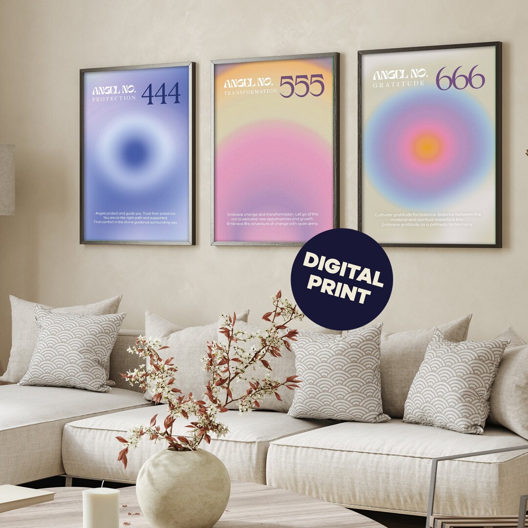 Angel Number 444 555 666 Aura Print Set Spiritual Wall - Etsy