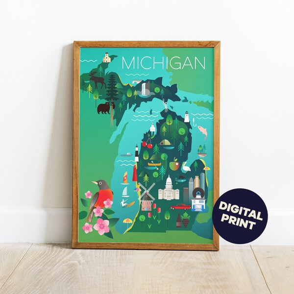 Michigan Poster - Etsy