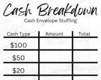 A6 Cash Breakdown Printable, Cash Breakdown Sheet, Money Breakdown ...