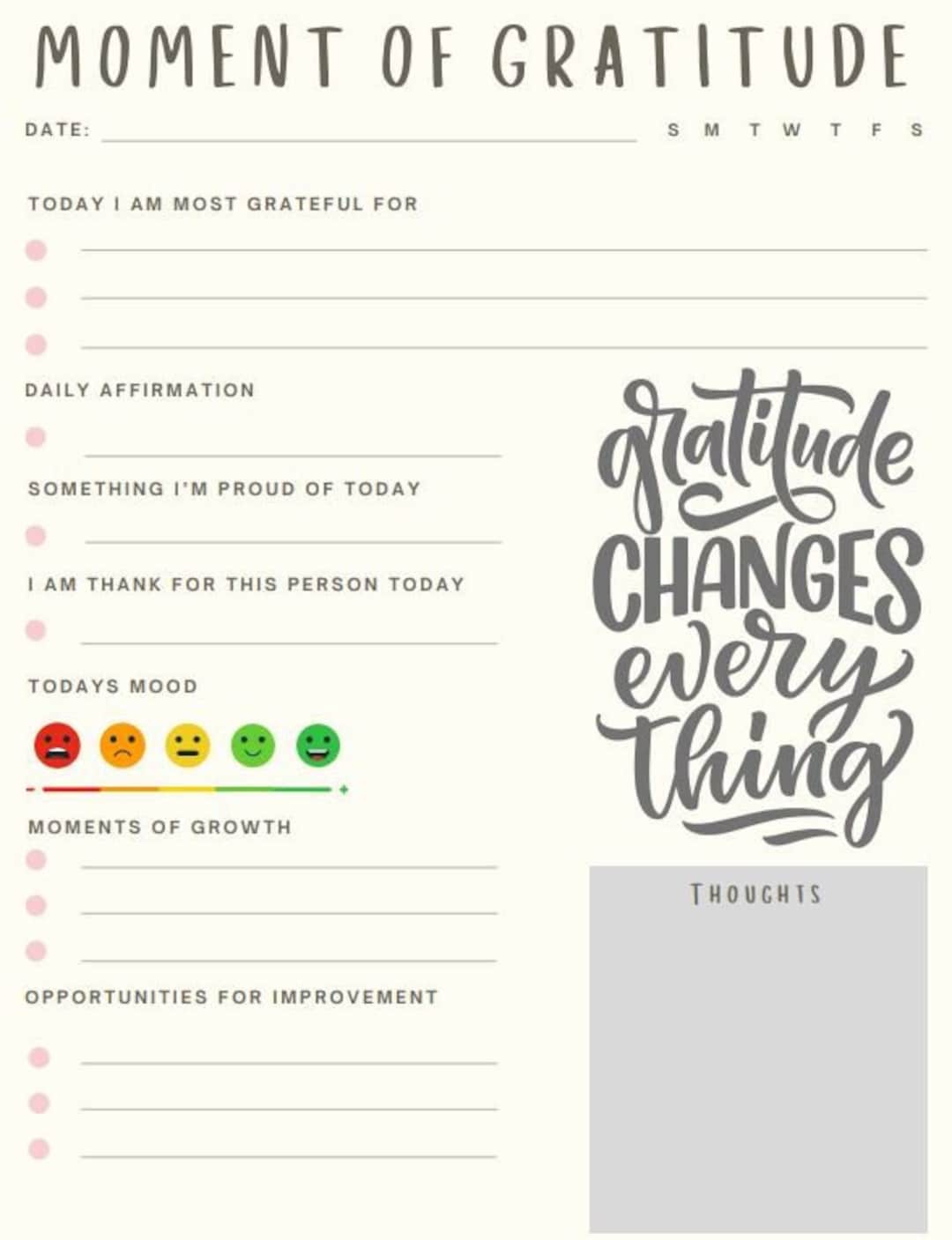 Gratitude Journal Template Printable PDF - Etsy