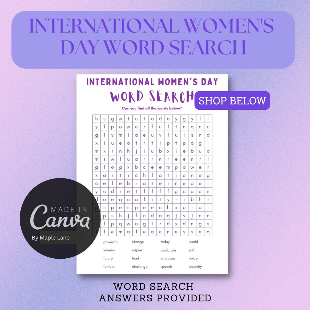 Word Search | International Women's Day | Colour and Black and White ...