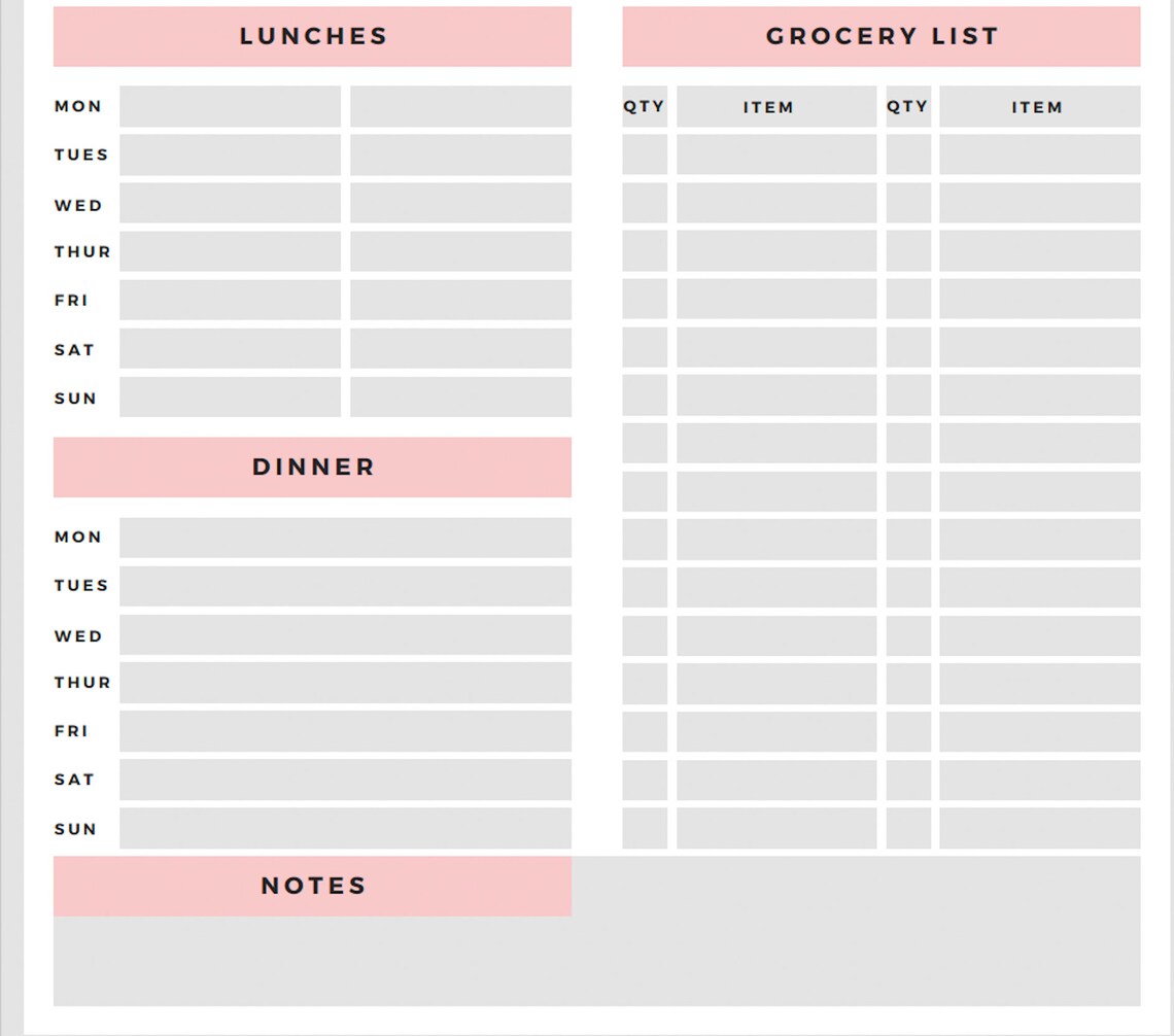 Weekly Meal Prep Planner - Etsy