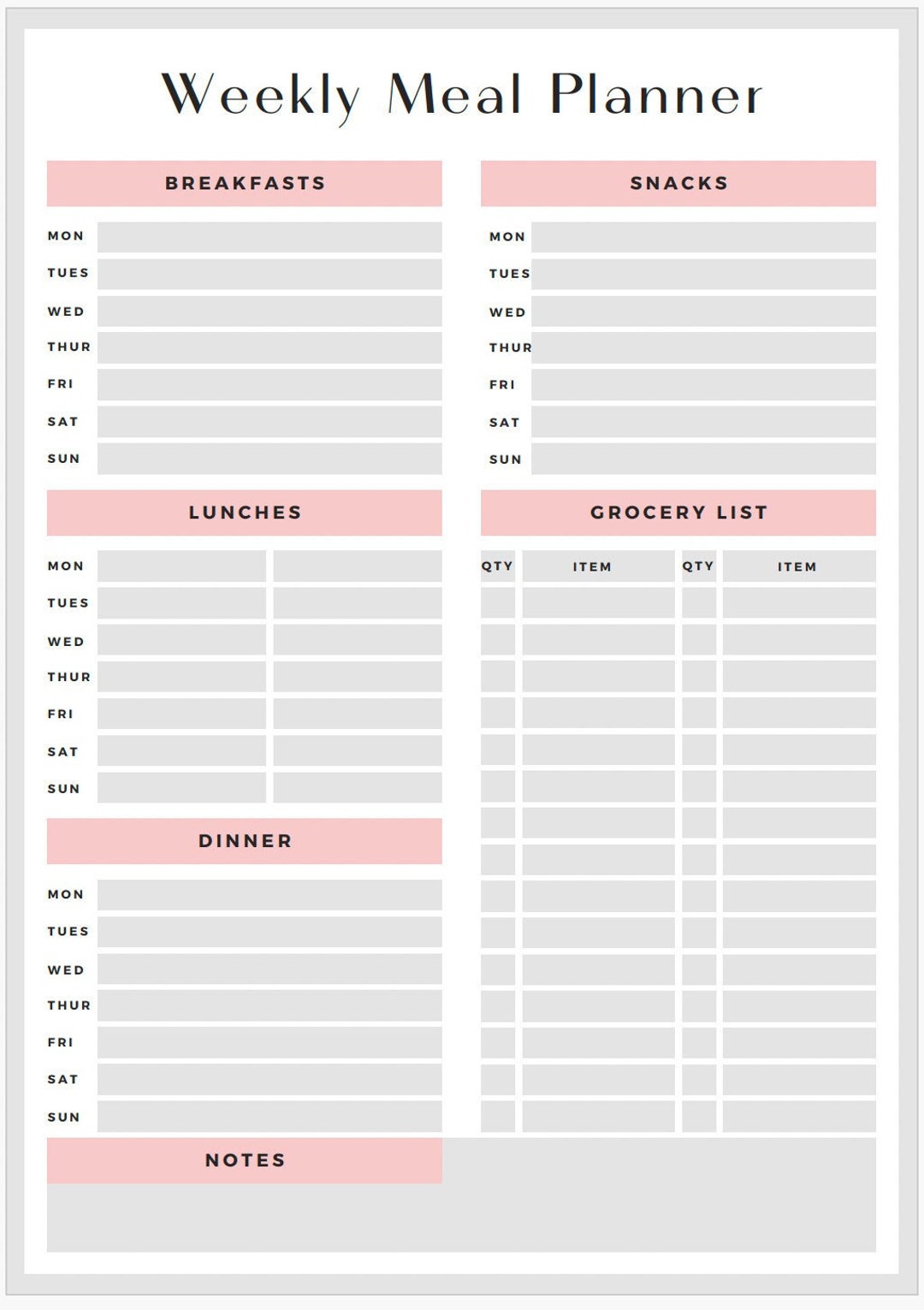 Weekly Meal Prep Planner - Etsy