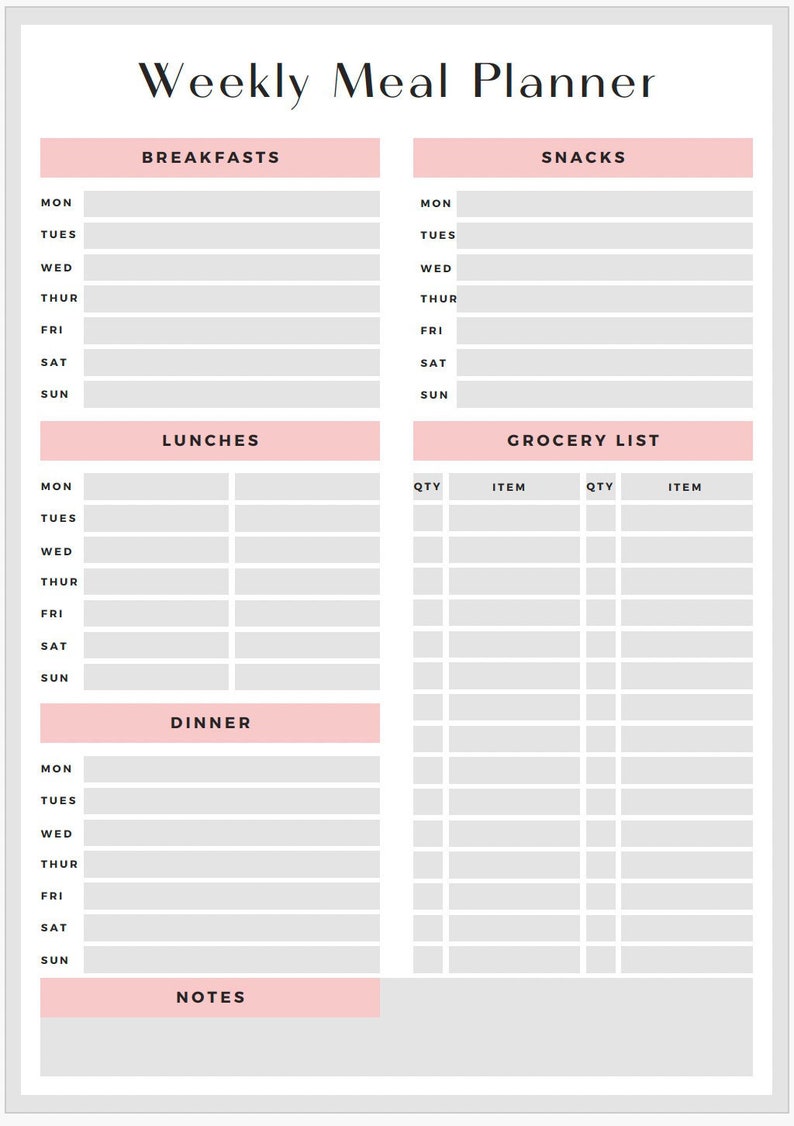 Weekly Meal Prep Planner - Etsy