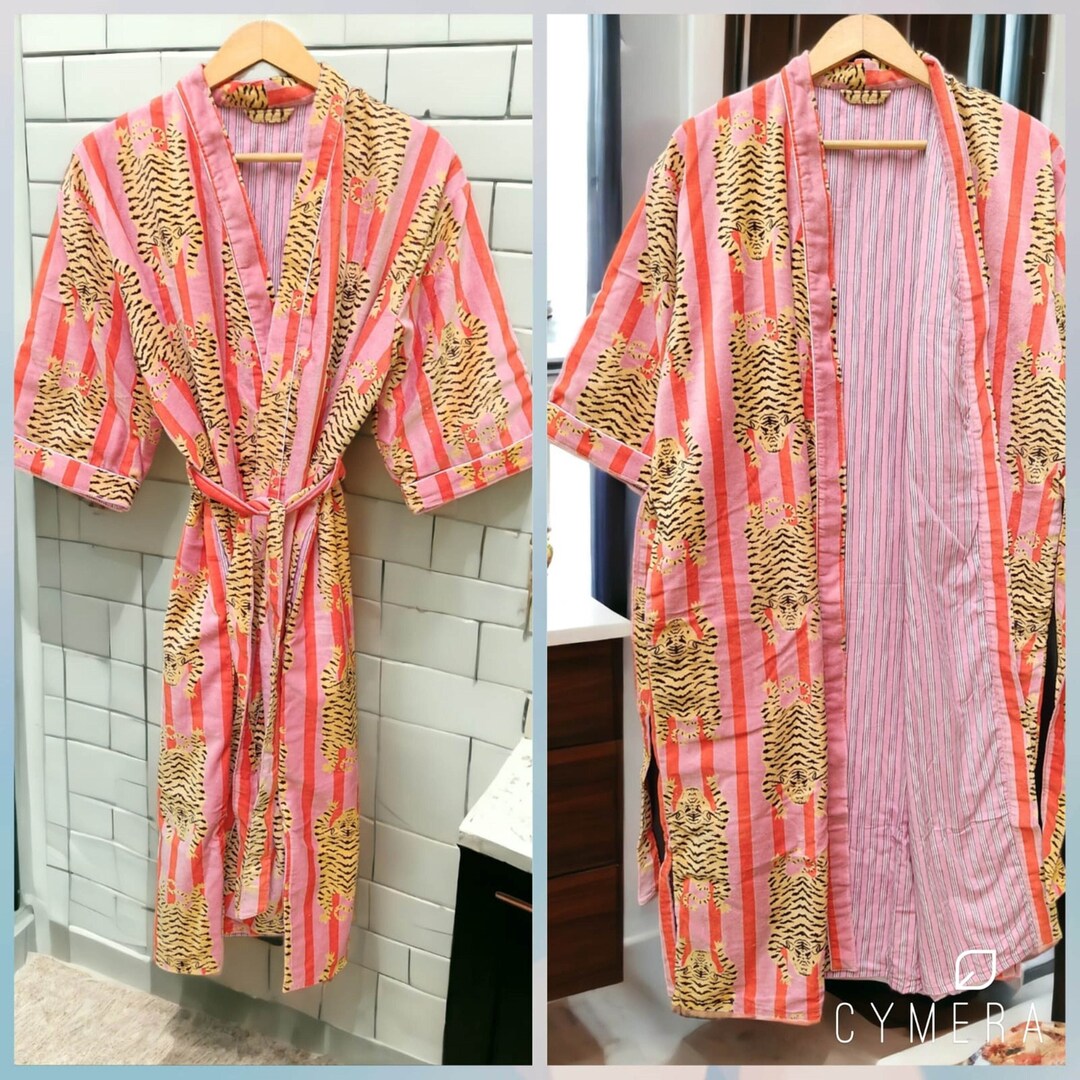 Tiger Print Velvet Kimono Robes, Morning Tea Velvet Coat, Bridesmaid ...