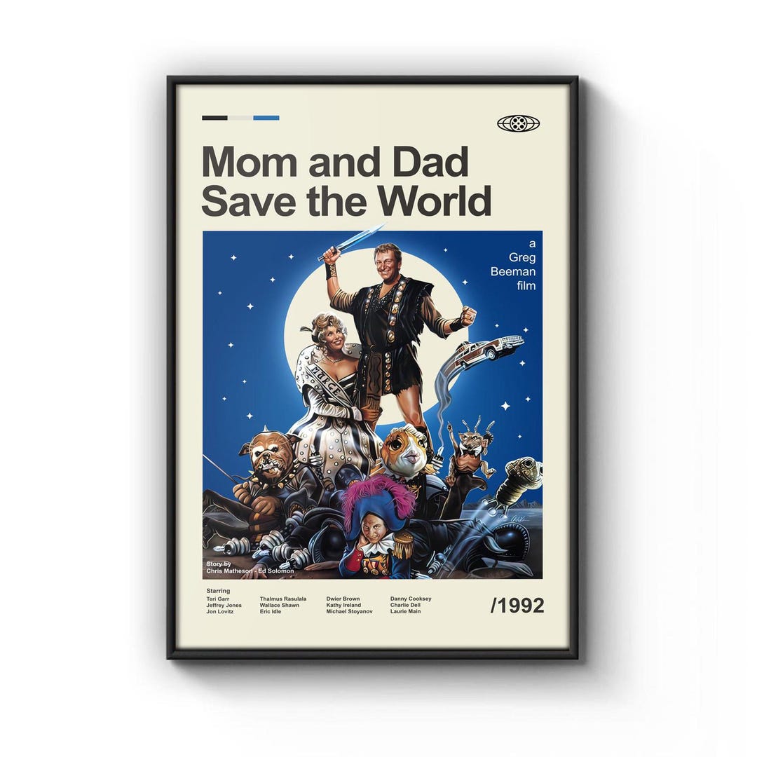 Mid Century Modern Mom and Dad Save the World Movie Poster, Retro Movie ...