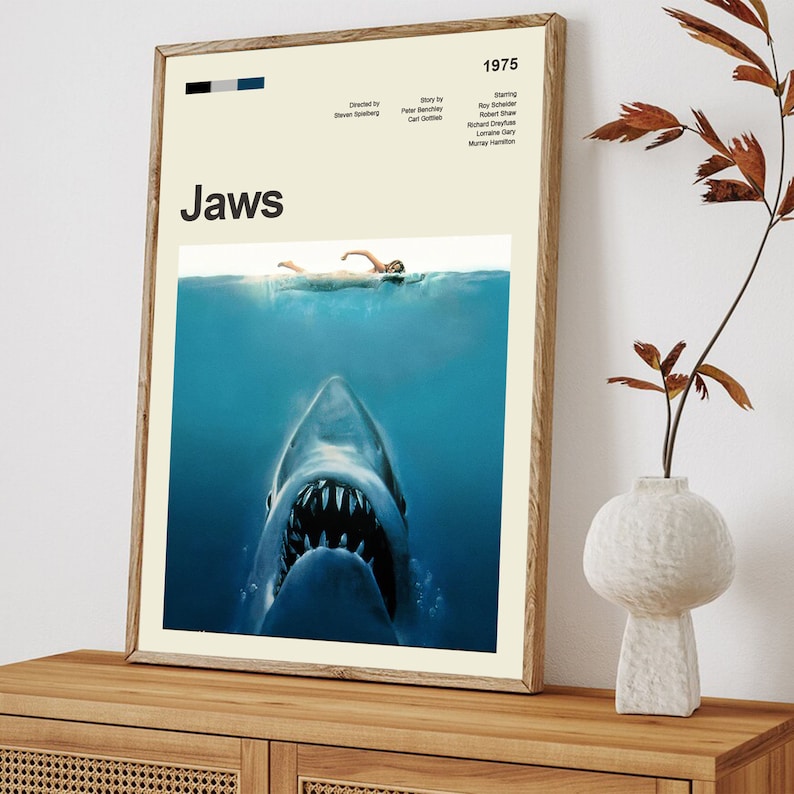 Mid Century Modern Jaws Movie Poster, Retro Movie Print, Modern Vintage ...