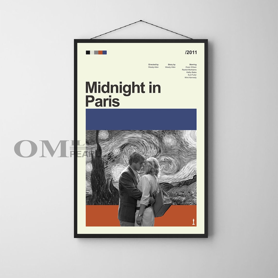 Mid Century Modern Midnight in Paris Movie Poster, Retro Movie Print ...