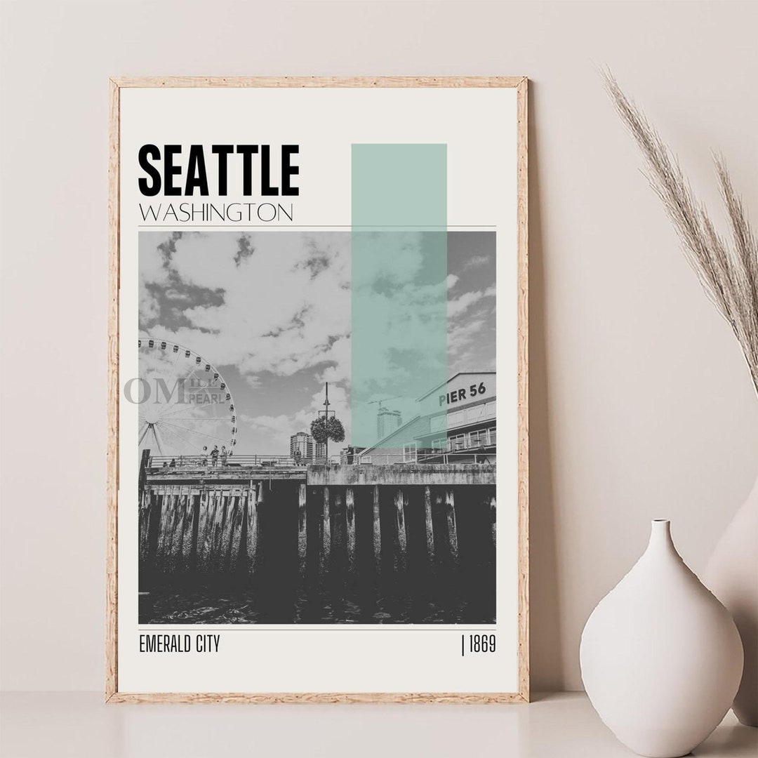 Mid Century Modern Seattle Washington Travel Poster, Retro Wall Art ...