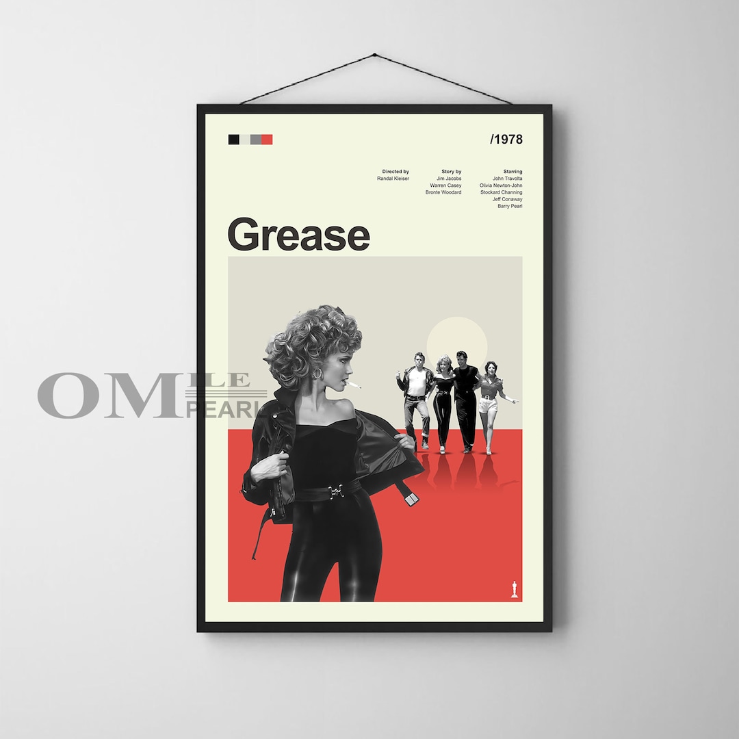 Mid Century Modern Grease Movie Poster, Retro Movie Print, Modern ...