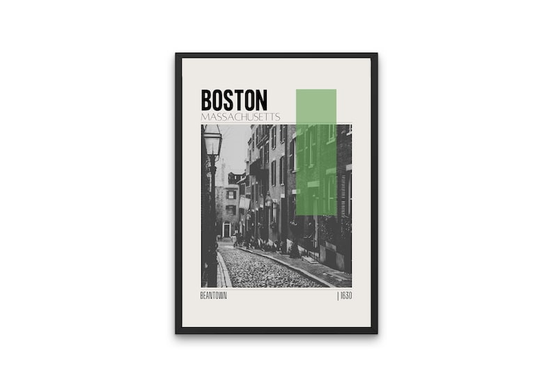 Mid Century Modern Boston Massachusetts Travel Poster Retro - Etsy