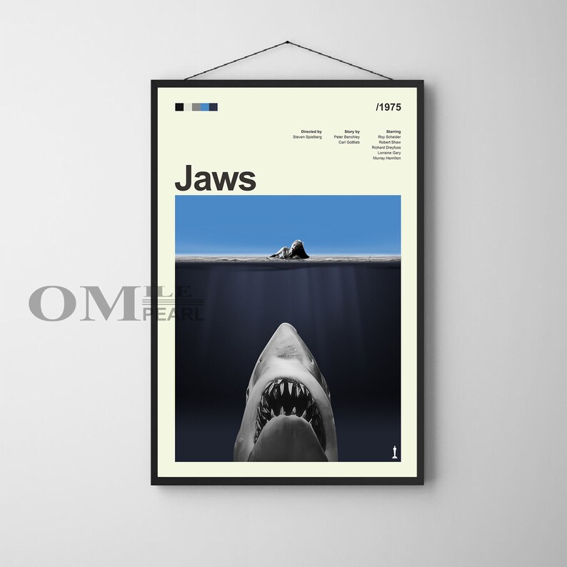 Mid Century Modern Jaws Movie Poster, Retro Movie Print, Modern Vintage ...