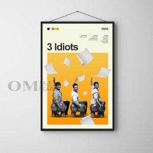 Mid Century Modern 3 Idiots Movie Poster, Retro Movie Print, Modern ...