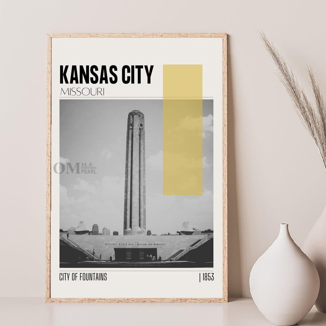 Mid Century Modern Kansas City Missouri Travel Poster, Retro Wall Art ...