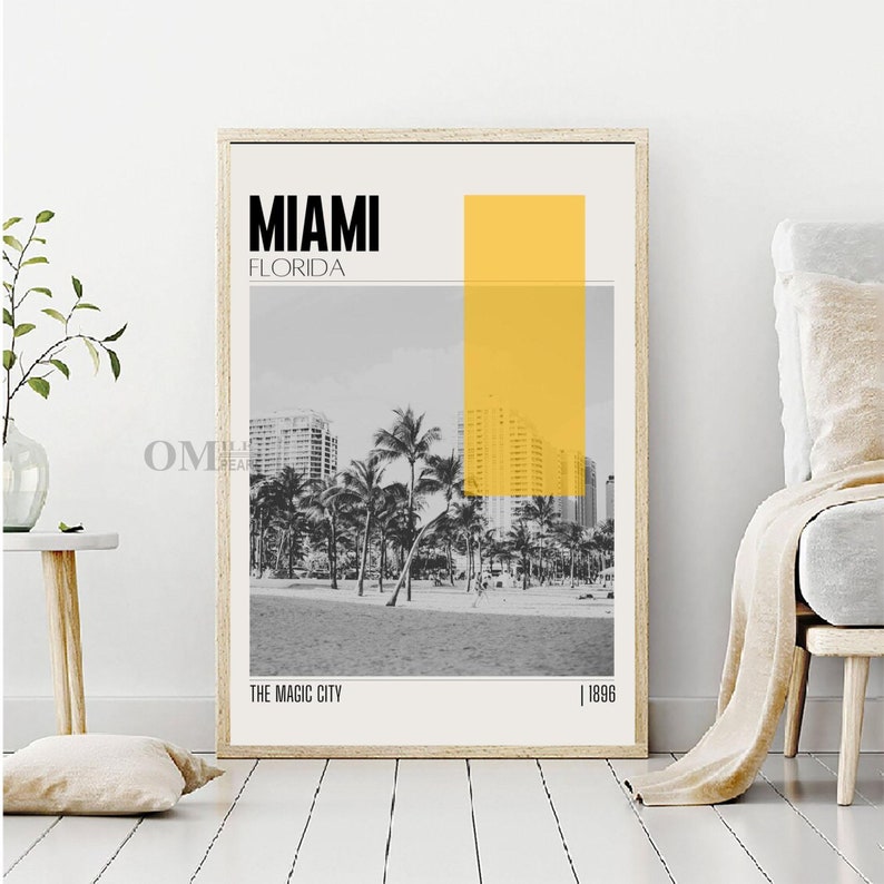 Mid Century Modern Miami Florida Travel Poster, Retro Wall Art, Vintage ...