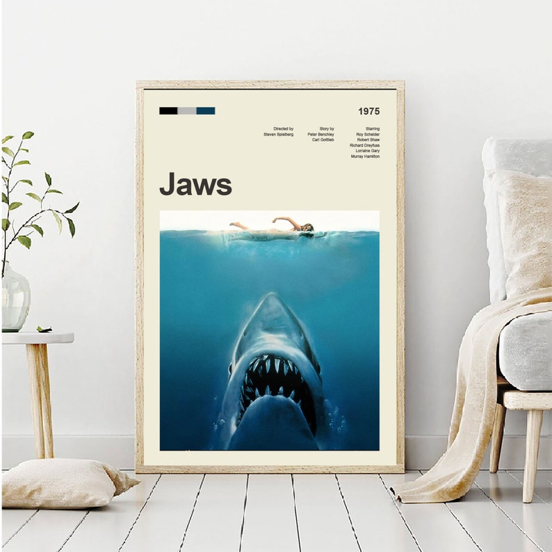 Mid Century Modern Jaws Movie Poster, Retro Movie Print, Modern Vintage ...