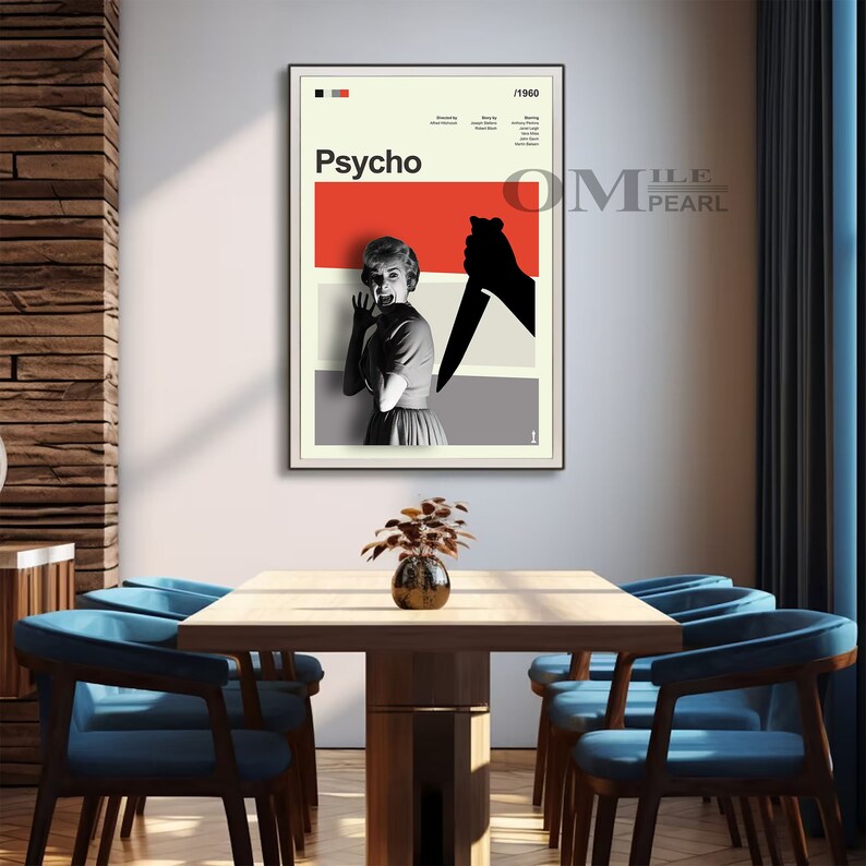 Mid Century Modern Psycho Movie Poster, Retro Movie Print, Modern ...