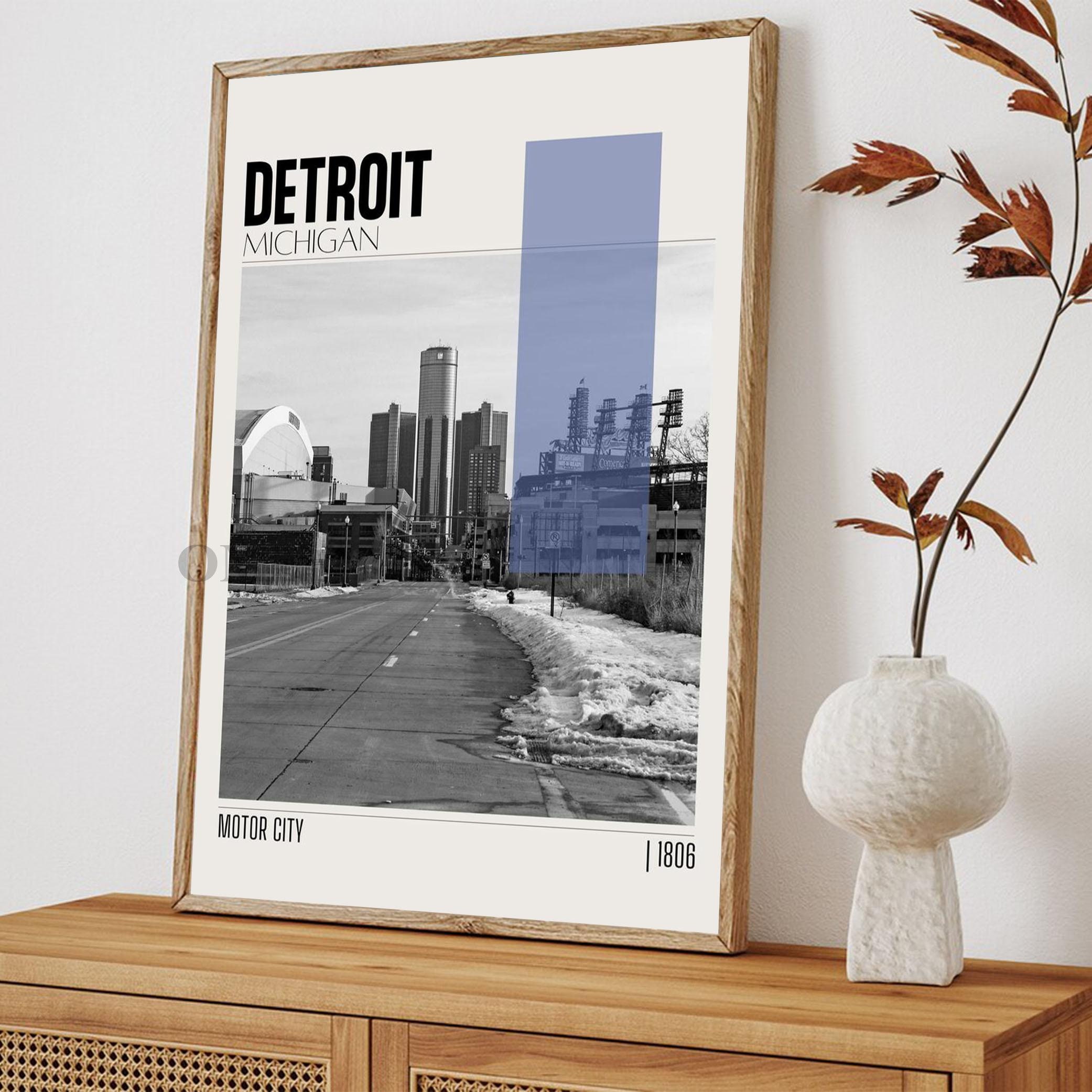 Mid Century Modern Detroit Michigan Travel Poster, Retro Wall Art ...