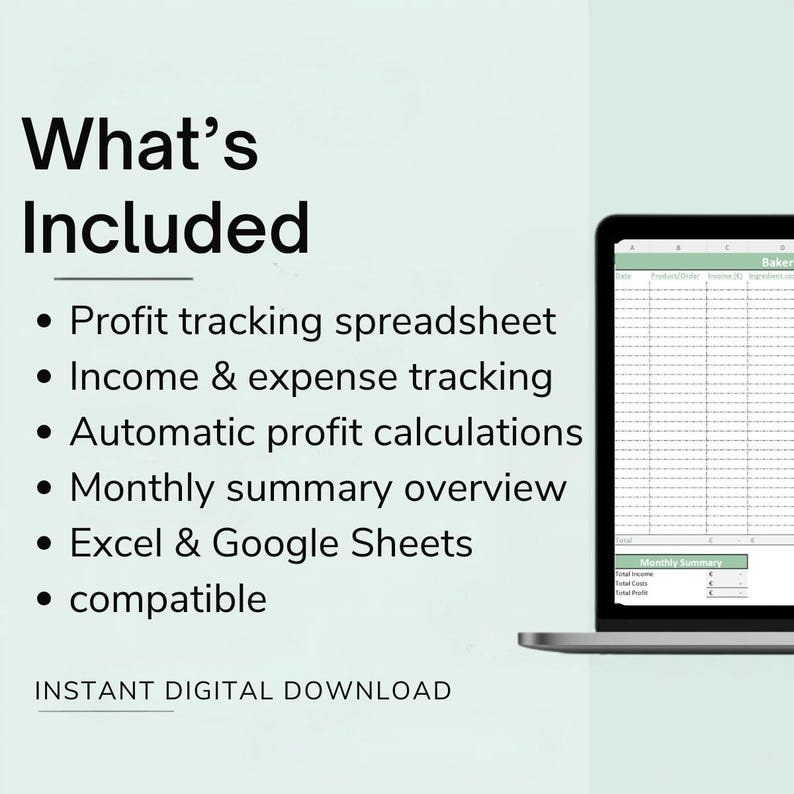 Bakery Profit Tracker | Income & Expense Spreadsheet (digital Download ...