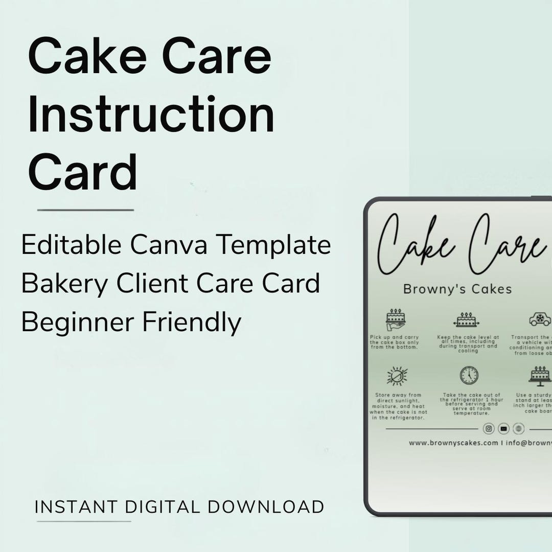 Cake Care Instruction Card Template | Editable Canva Guide (digital ...