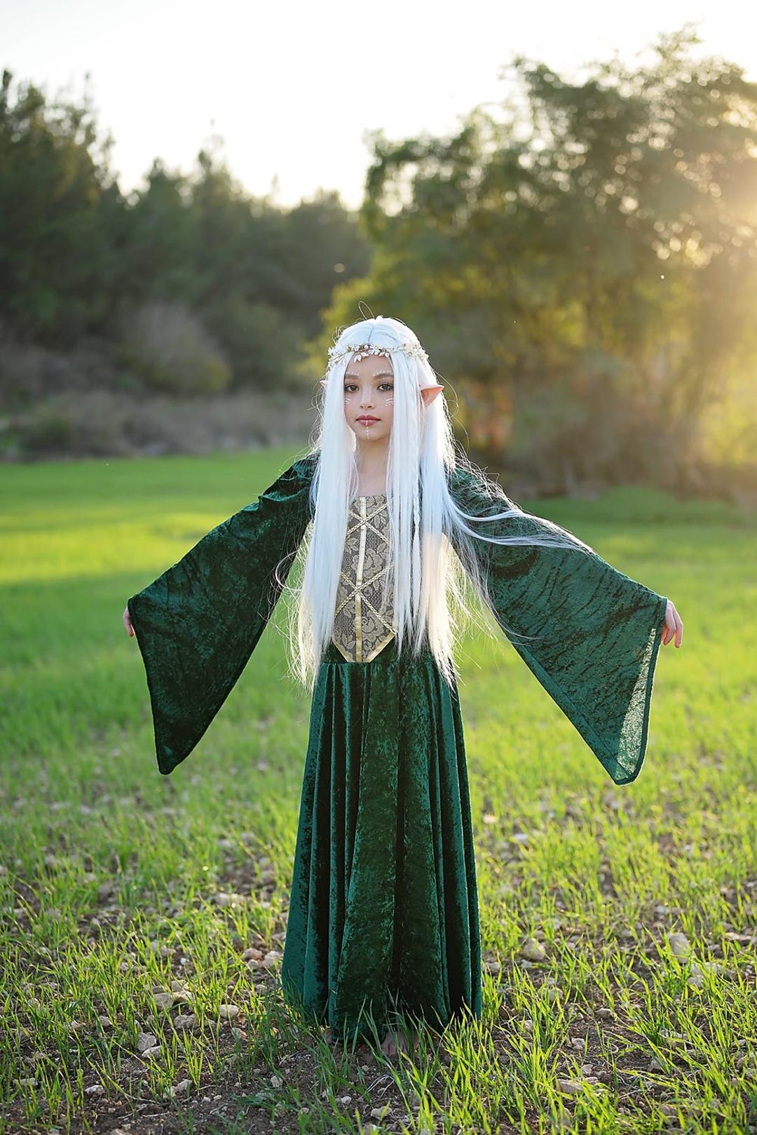 Wood Elf Costume Halloween Costume Elven Woodland Festival Green Elven Medieval Dress Velvet - Etsy