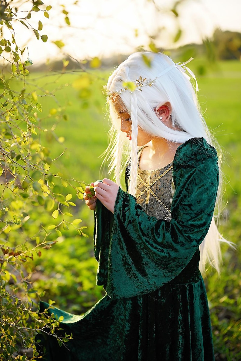 Girls' Velvet Elf Costume: Medieval Forest Dress, Ears & Headband - Etsy