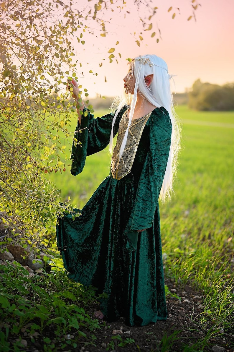 Girls' Velvet Elf Costume: Medieval Forest Dress, Ears & Headband - Etsy