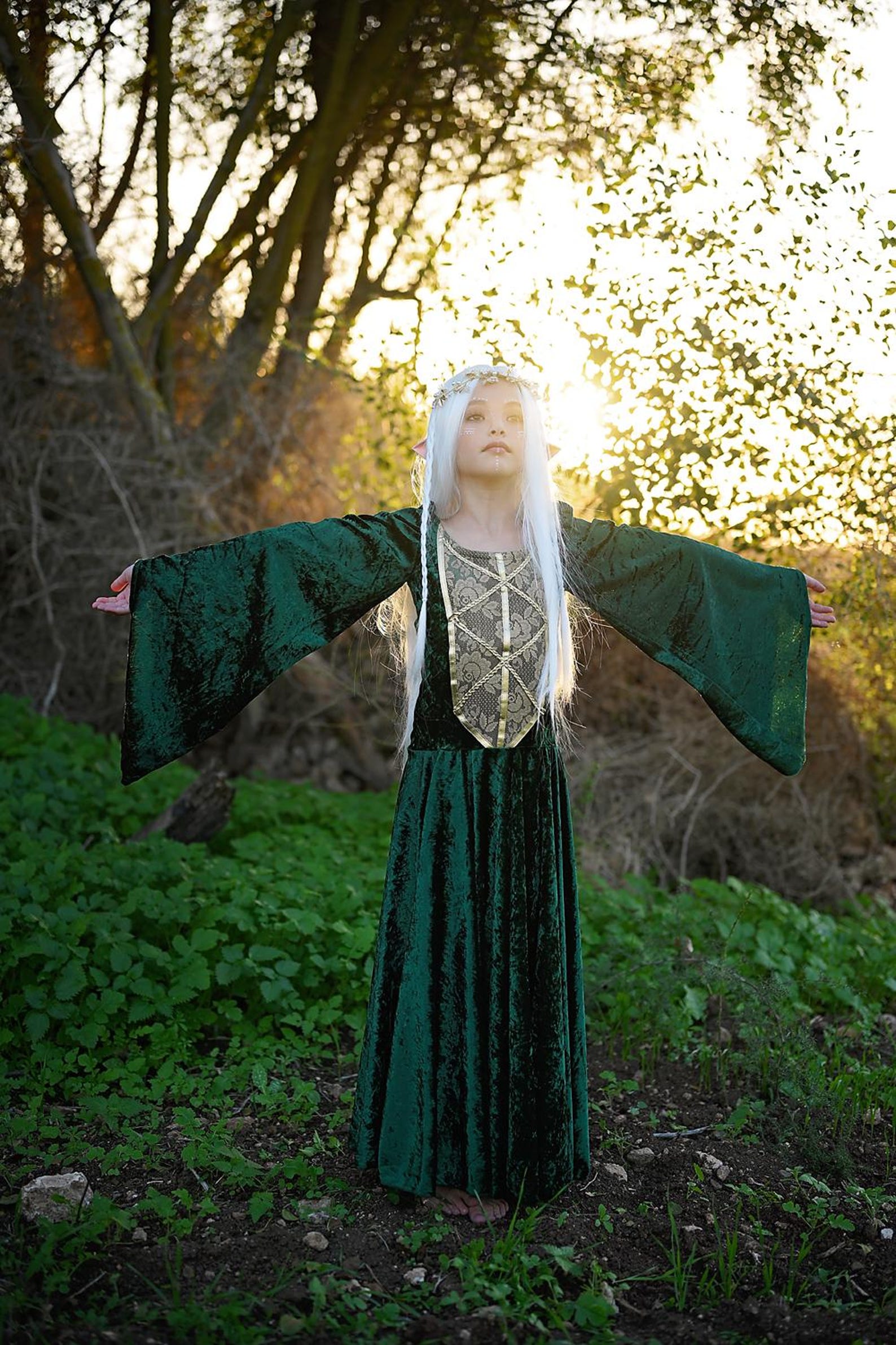 Girls' Velvet Elf Costume: Medieval Forest Dress, Ears & Headband - Etsy